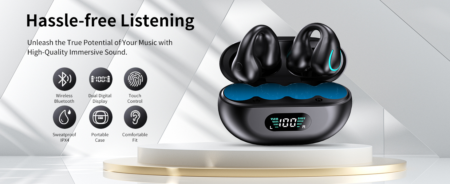 Amazon.com: Open ear clip Bone conduction Headphones Bluetooth 5.3 ...