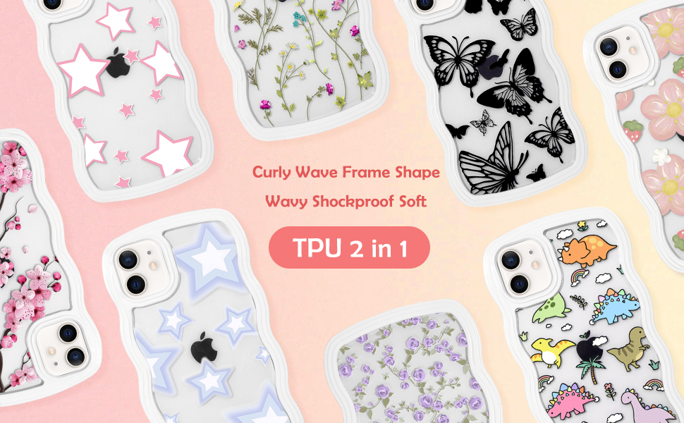 Amazon.com: NITITOP Compatible for iPhone 11 Case Cute Flower Floral Clear Blue Wave Wavy Frame ...