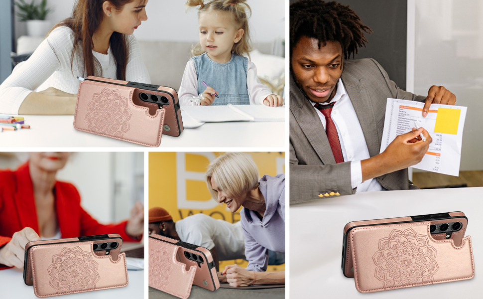 Amazon.com: MMHUO for Samsung Galaxy S24 Case with Card Holder,Flower Magnetic Back Flip Case ...