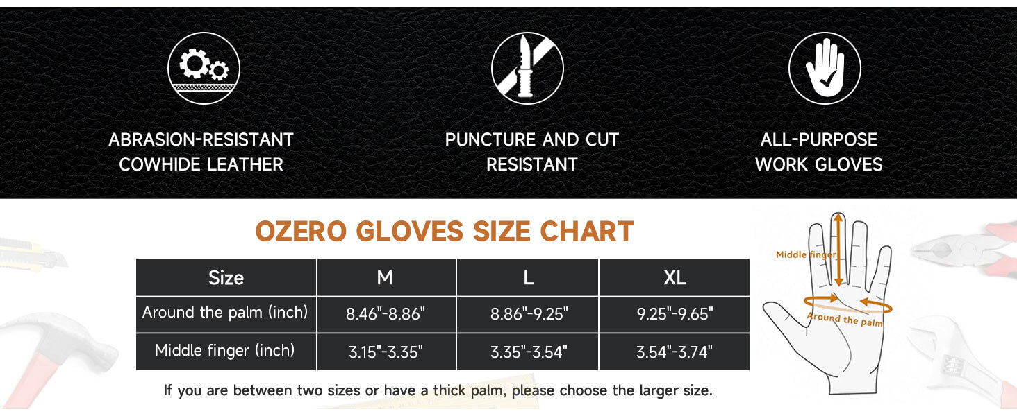 OZERO Flex Grip Leather Work Gloves Stretchable Tough Cowhide Working Glove 1 Pair (Gold, Medium ...