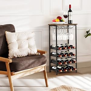 Amazon.com: Wine Rack Freestanding Floor, Rustic Wine Holder Stand with Wine Storage and Bottle ...