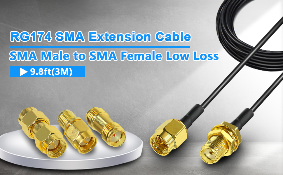 RG174 SMA Antenna Cable Extension Jumper, Low Loss 9.8FT(3M) SMA Male to Female Coaxial Cable ...