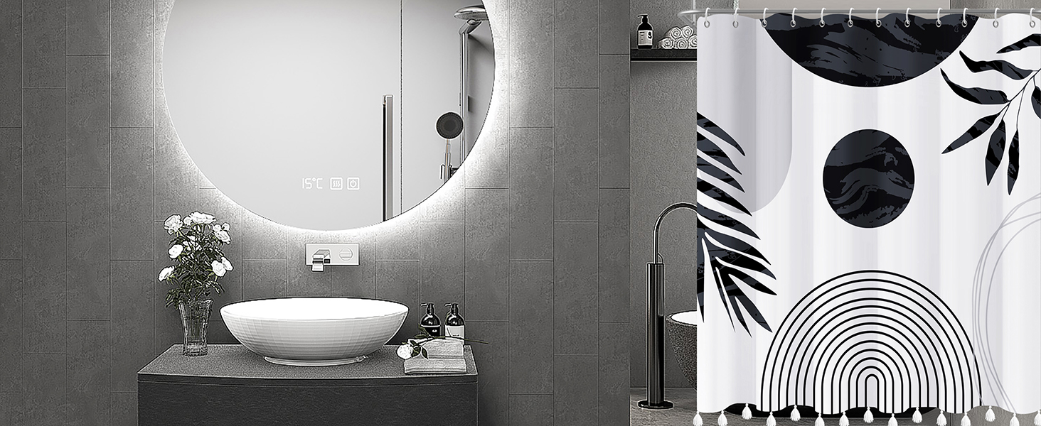 Amazon.com: TOENGS Boho Shower Curtains for Bathroom Black and White Shower Curtain with Tassel ...