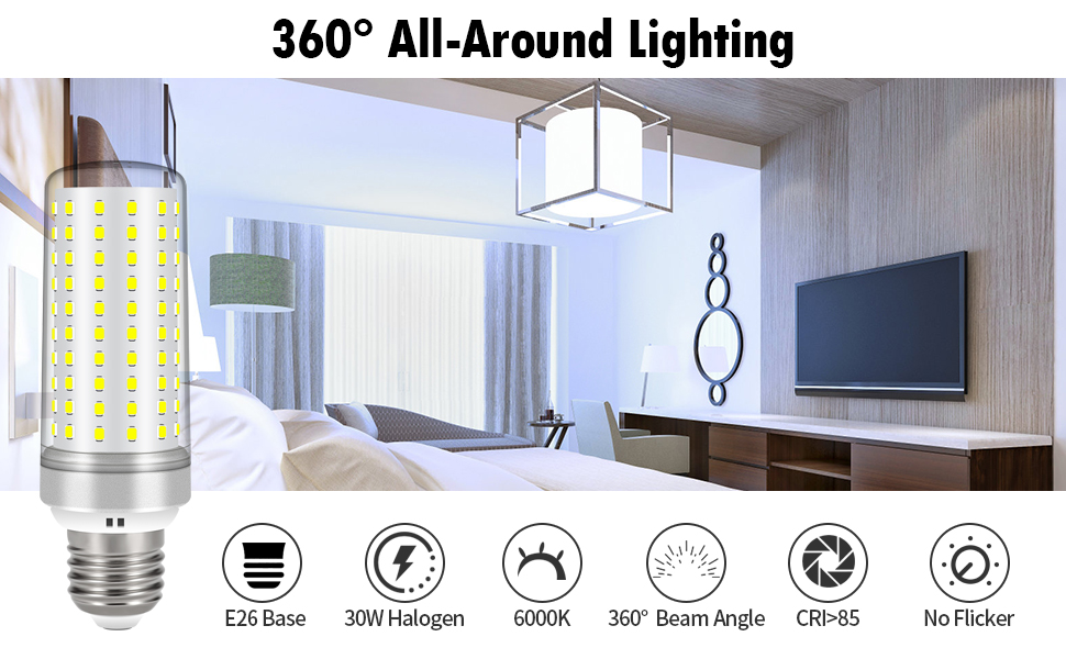 E26 LED Bulbs, 30W LED Light Bulbs Equivalent 250W, 6000K Daylight White, Not Dimmable,AC 85 ...