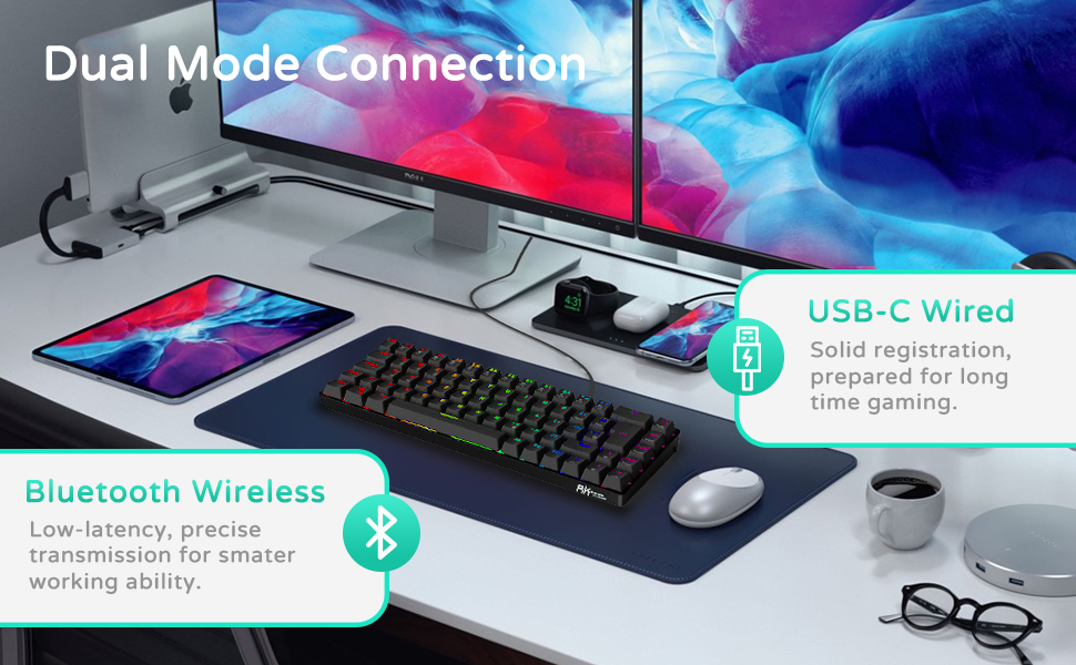 RK ROYAL KLUDGE RK68 Mechanical Gaming Keyboard, Wireless/Wired ...