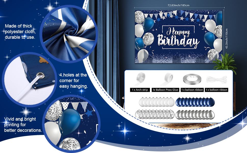 Amazon.com: Navy Blue Birthday Party Decorations Blue Confetti Balloons Kit Happy Birthday ...