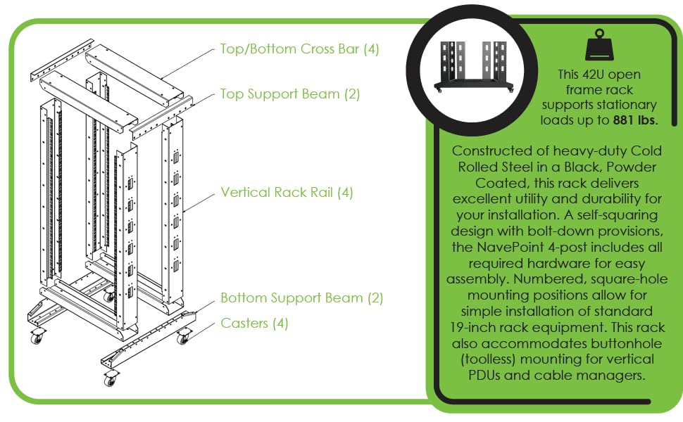 Amazon.com: NavePoint 42U 4 Post Server Rack – Open Frame Rack for 19 Inch Equipment, Adjustable ...