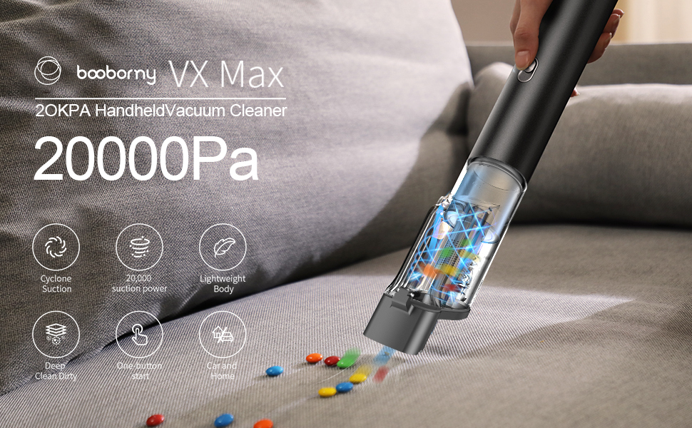 Amazon.com: booborny Handheld Vacuum, Cordless, Rechargeable, 20000PA, Lightweight, Portable ...