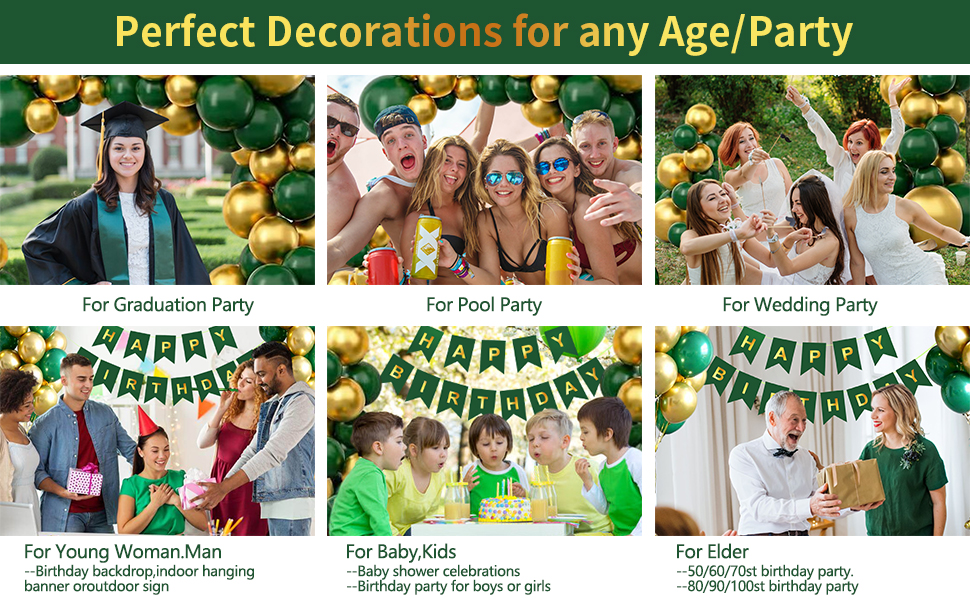 Green Gold Birthday Party Decorations 100pcs Hunter Gold Green Balloons Garland Arch Kit Pre ...