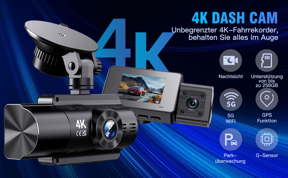 Dashcam Auto vorne und hinten Dasch cam 360 Grad berwachung mit akku 4K mit GPS 5Ghz WiFi Dash ...