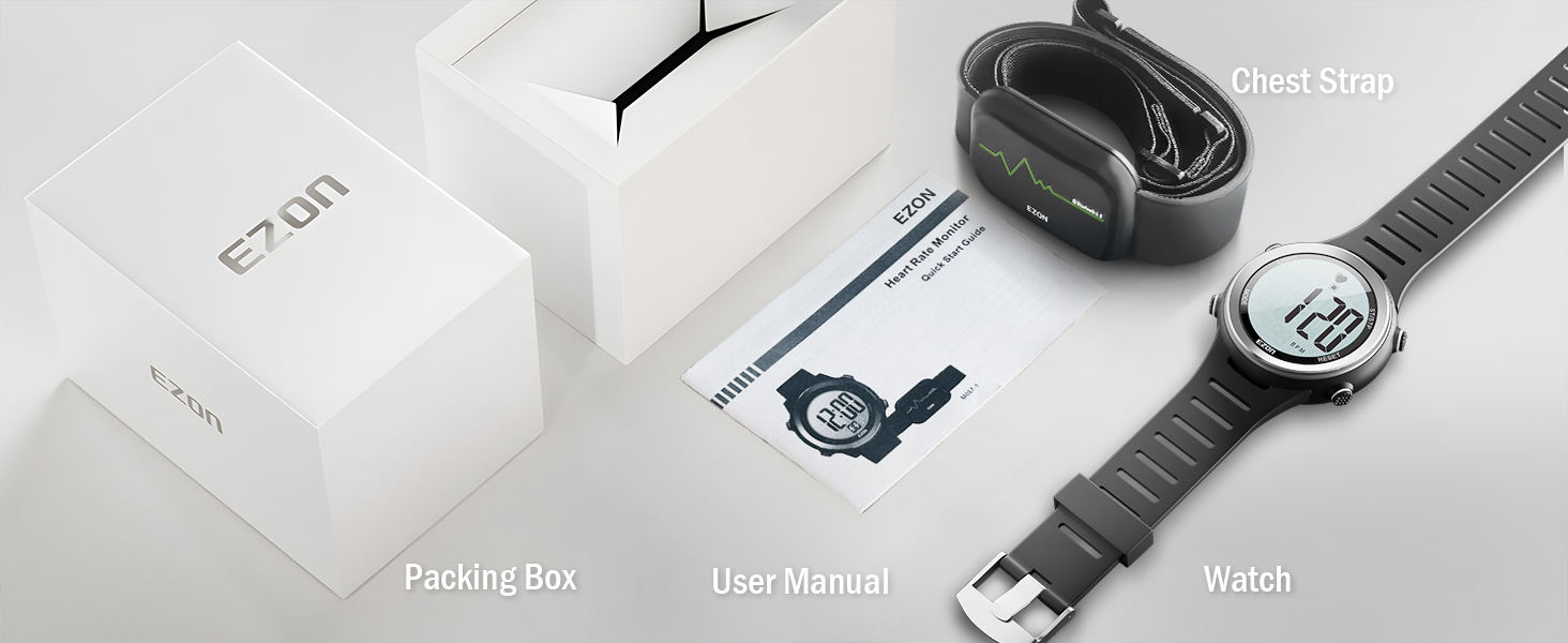 Amazon.com: EZON Heart Rate Monitor Chest Strap, Exercise Heart Monitor, Sports Watch with HRM ...