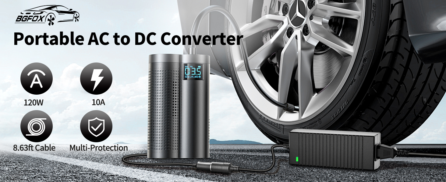 Amazon.com: BGFOX AC to DC Converter, 10A/120W/7.64FT 110V to 12V Converter,Car Cigarette ...