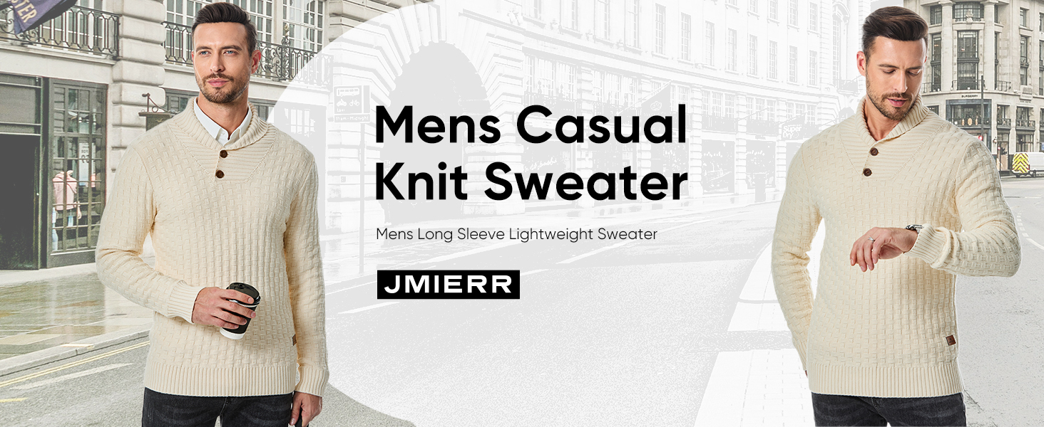 JMIERR Knitted Sweaters for Men Casual Slim Fit 2024 Fashion Shawl Collar Solid Color Button ...