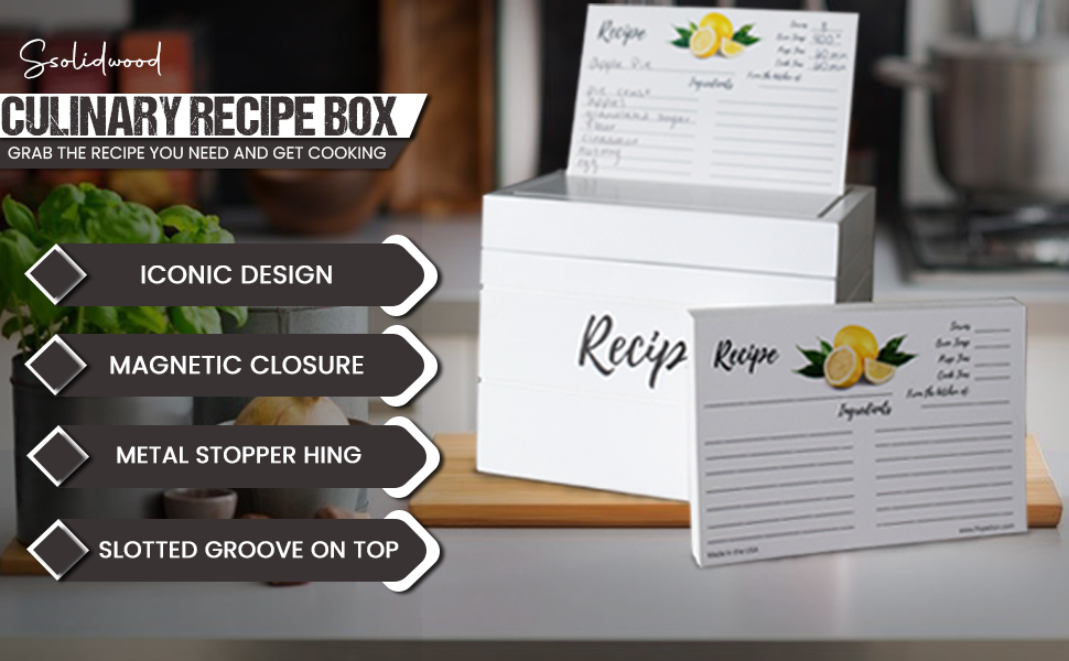 Amazon.com: Recipe Box W/Cards and Dividers | Family Recipe Box | 50 Lemon Pattern Recipe Cards ...