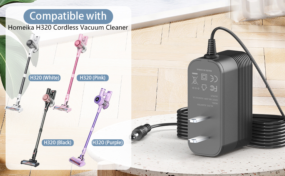 Amazon.com: Charger for Homeika Cordless Vacuum, AC Adapter Compatible with Homeika H320 H 320 ...