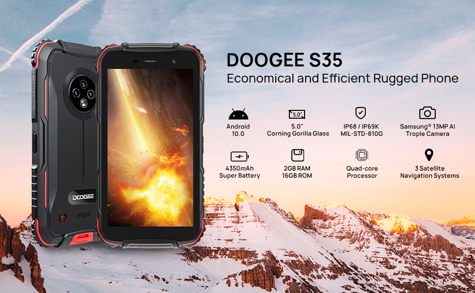 DOOGEE S35 Rugged Smartphone Android 11, 4350mAh Battery, 5.0'' HD Screen, 13MP+5MP Triple ...