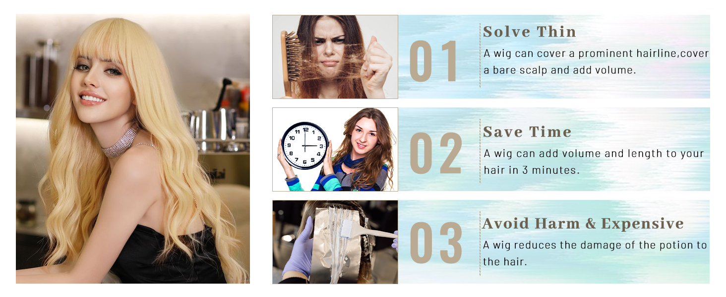 Amazon.com : NAYOO Blonde Wigs with Bangs Long Wavy Wigs for Women 26 Inches Synthetic Heat ...