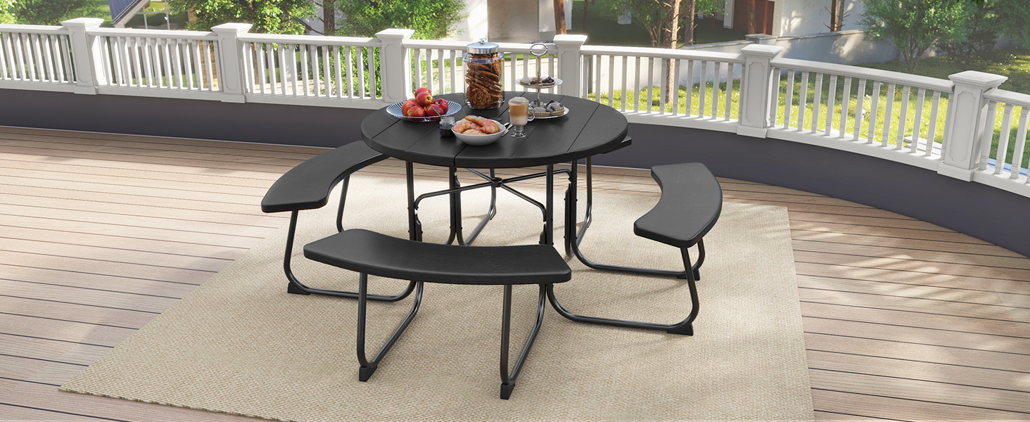 Amazon.com : Giantex Picnic Table Set for Up to 8 Persons, Round Outdoor Table and Bench Set ...