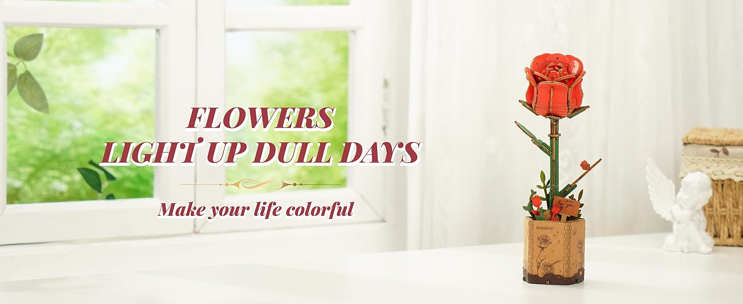 Amazon.com: rowood Wooden Flower,DIY Artifical Flower Building Toy Set Craft Kit for Kids,Mother ...