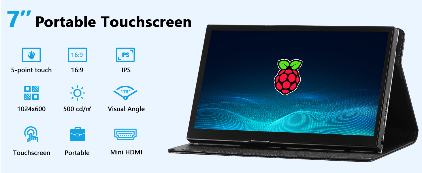 Yeexppz For Raspberry Pi 5 Touch Screen, IPS Capacitiva 1024x600 ...