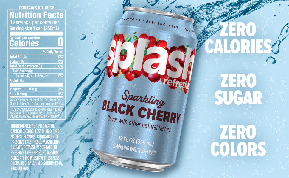 Amazon.com : Splash Refresher Sparkling Water, Black Cherry - 8-Pack, 12 Fl Oz Cans - Flavored ...