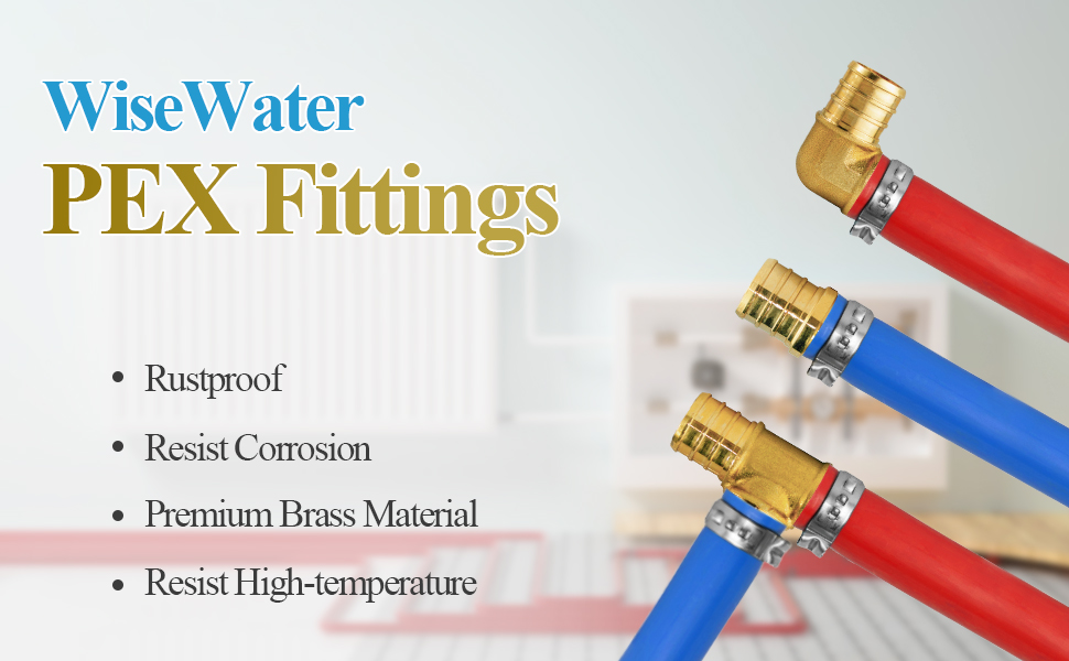 WiseWater 16 Pcs PEX Fittings 1/2 Inch, 1/2 inch 90 Degree Elbow PEX Fittings, Brass Barb Crimp ...