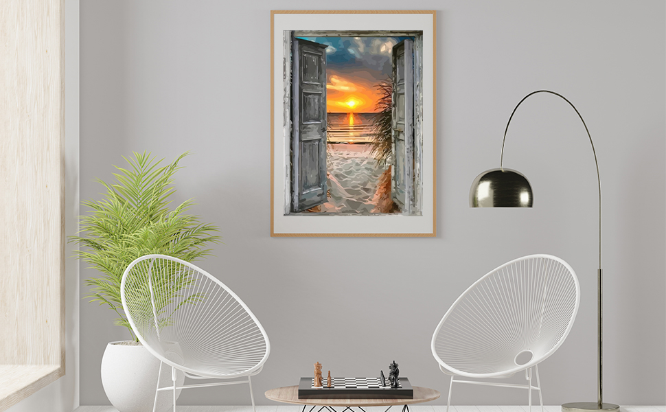 Hjjdiyes Malen Nach Zahlen Erwachsene - Sonnenuntergang am Meer - DIY Handgemalt Ölgemälde Kit ...