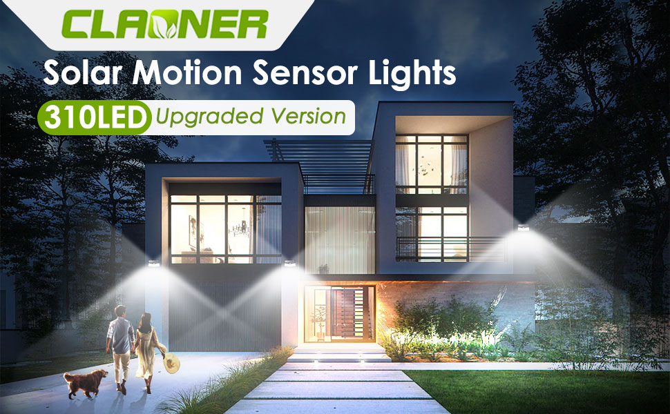 Claoner Solar Lights, Upgraded 310 LED Security Motion Sensor Easy to Install, Wireless, Durable ...