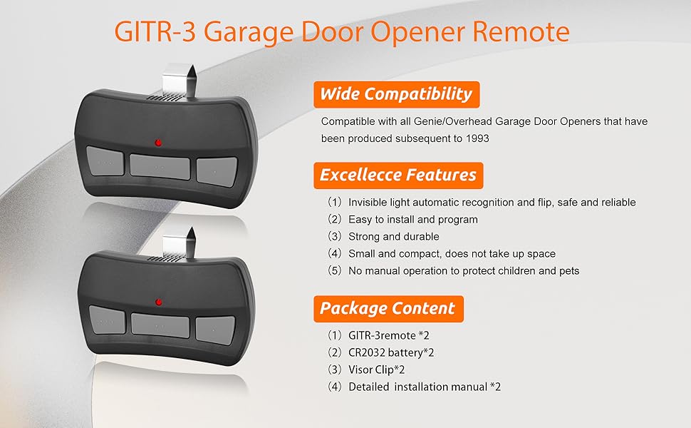 Amazon.com: 2 for Genie IntelliCode Garage Door Remote, GITR-3 for ...