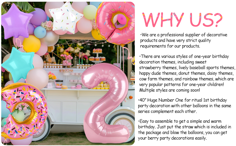 Amazon.com: Dripykiaa 6Pcs Sweet Donut Balloon 40' Pink Two Year Old Balloon Set for Second ...