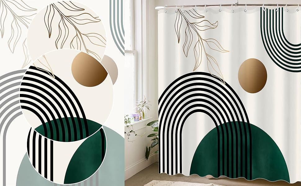 Amazon.com: Aipon Green Mid Century Shower Curtain for Bathroom Abstract Boho Shower Curtain ...
