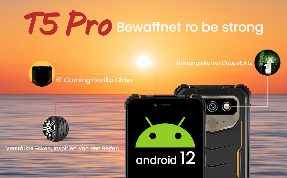 Hotwav T5 Pro Outdoor Smartphone Ohne Vertrag Android 12 Outdoor Handy 6.0" Quad Core 4GB/32GB ...