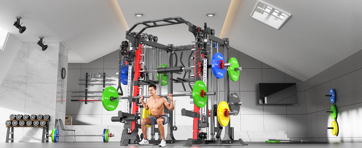 Amazon.com: Power Rack multifuncional Smith Machine Power Cage Deep Squat Rack Cable Crossover ...