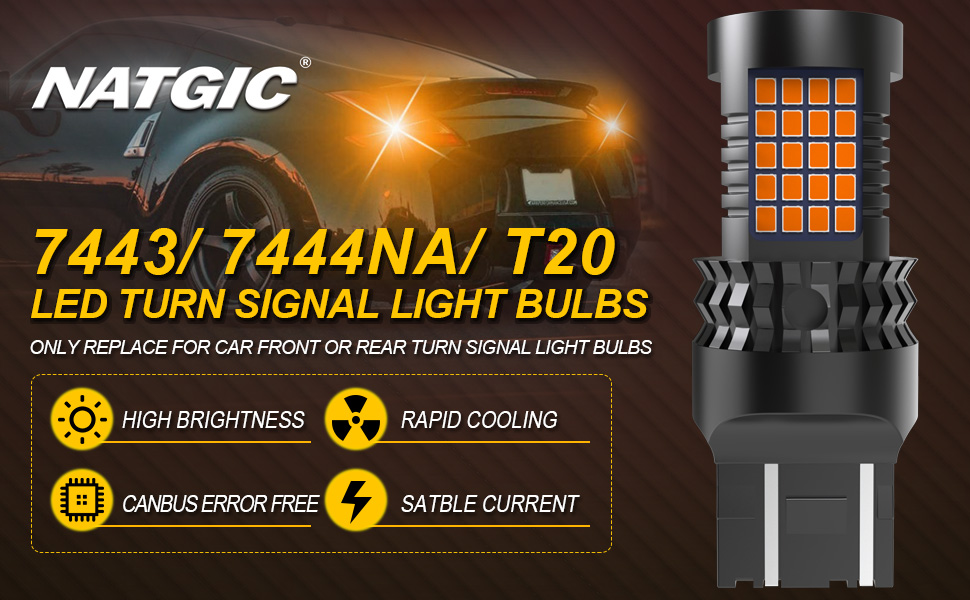 Amazon.com: NATGIC Amber 7443 W21/5W LED Bulbs Yellow Canbus Error Free Turn Signal Lights T20 ...