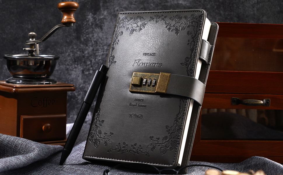 Amazon.com : CAGIE Lock Diary Leather Locking Journal Writing Notebook Vintage Lock Planner ...