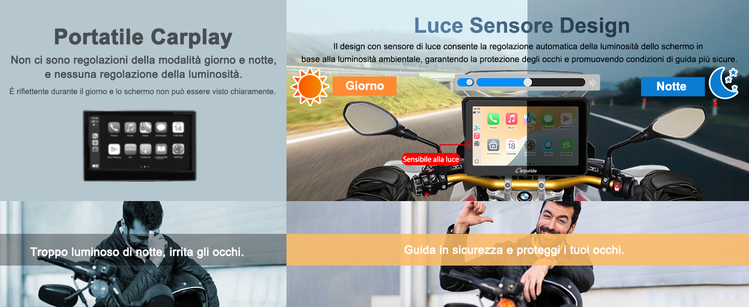 Carpuride W702BS Pro Moto Carplay Schermo con Wonder Wheel per BMW Moto, Senza Fili CarPlay e ...