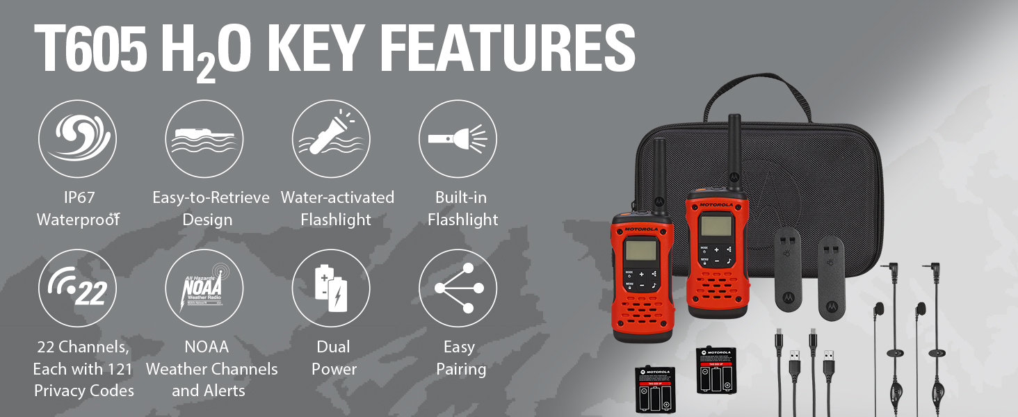 Amazon.com: Motorola Solutions, Portable FRS, T605_H2O, Talkabout, Two Way Radios Waterproof ...