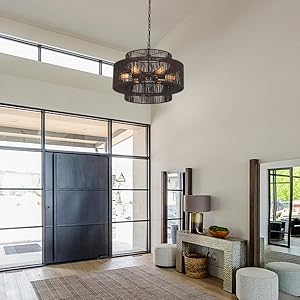 Widluth Hand-Woven Rattan Chandelier Vintage 6-Light Farmhouse Boho ...