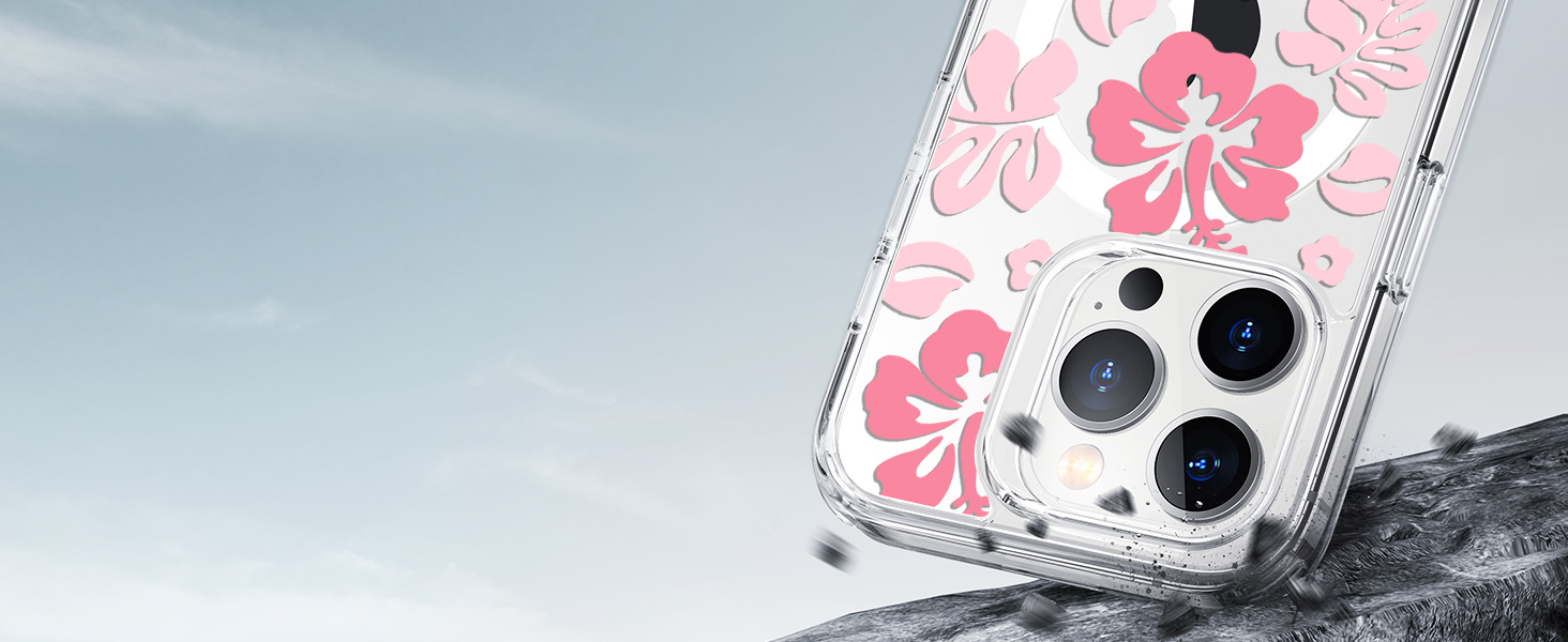 Amazon.com: Houdqklee Magnetic Hibiscus Floral Case Cover for iPhone 16 Pro, Cute Girly Pink ...