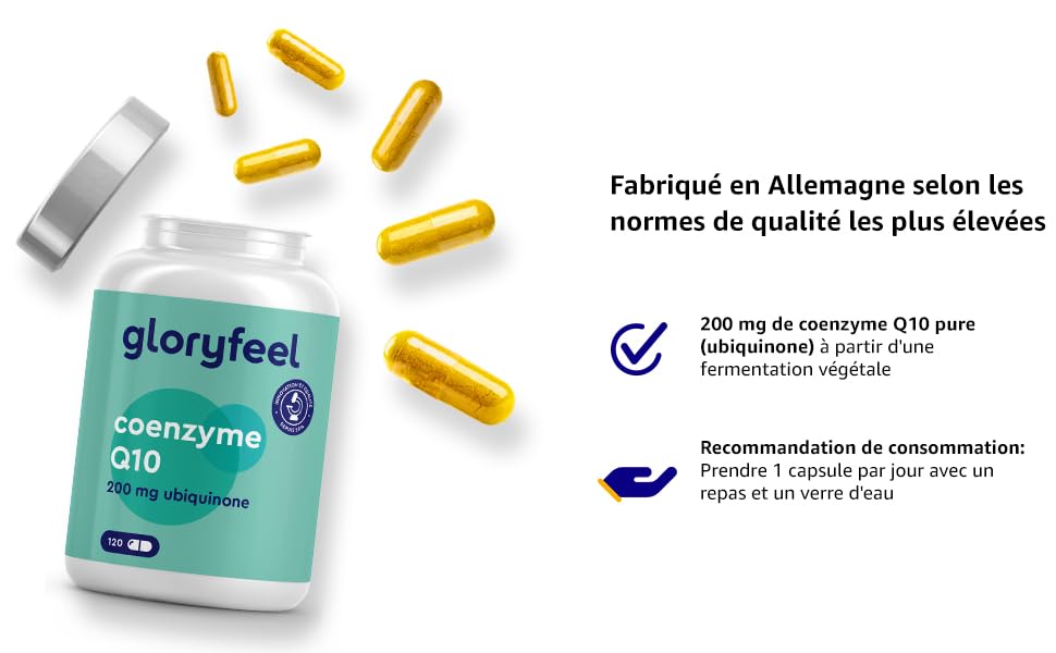 Coenzyme Q10 200mg Pure, 120 Capsules pour 4 Mois, Antioxydant Fort et Hautement Biodisponible ...