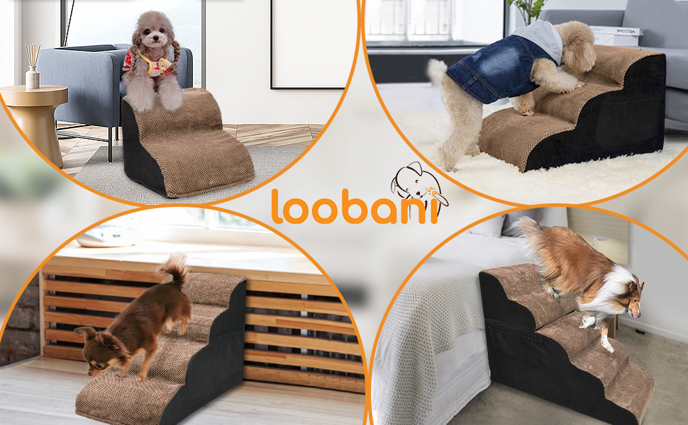 Amazon.com : LOOBANI Dog Steps, Five Steps Foldable Dog Stairs Non-Slip, Pet Stairs for High Bed ...