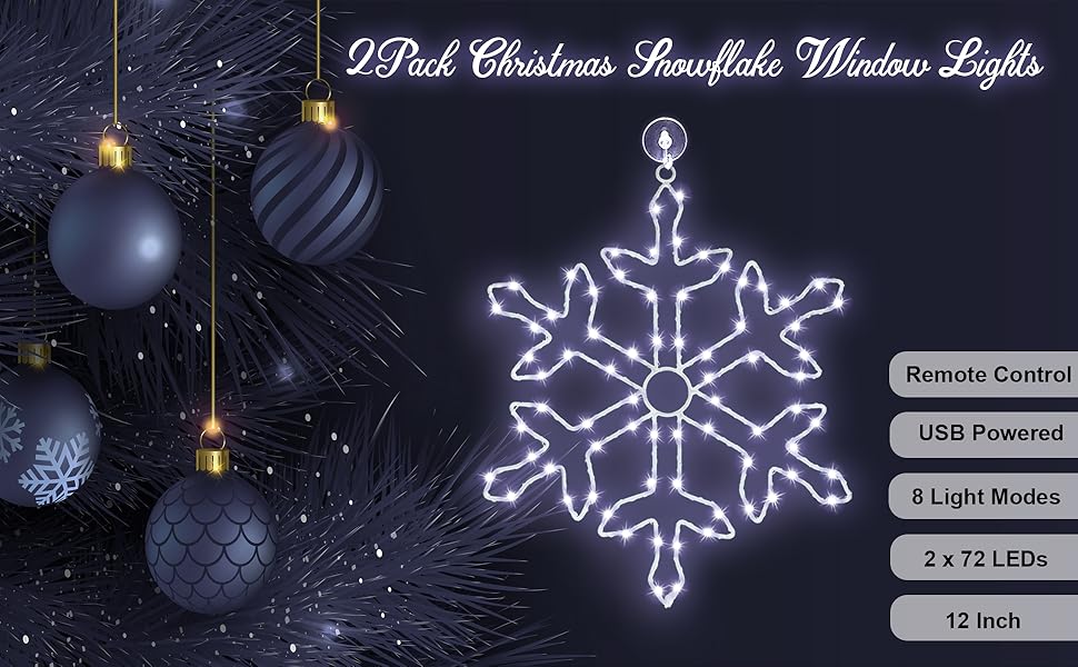 Amazon.com: Christmas Snowflake Window Lights Decorations, 12IN 144 LED ...