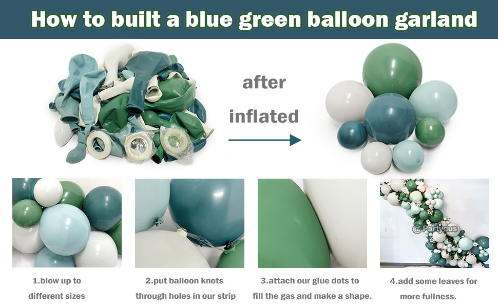 Blue and Green Balloon Garland Double Stuffed Sage Green Dusty Blue White Matte Balloons Olive ...
