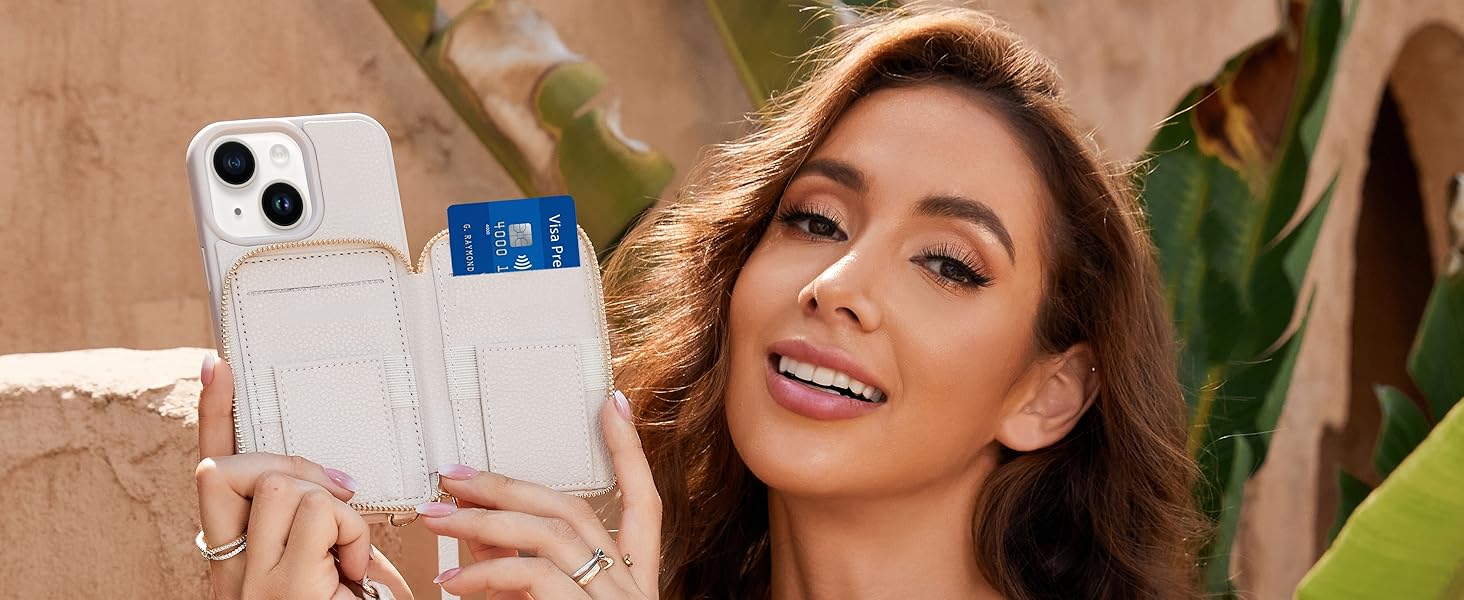 Amazon.com: ZVE Wallet Case for iPhone 15, Phone Case with Card Holder Wrist Strap Compatible ...