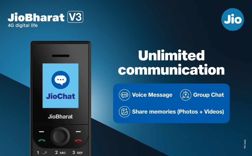 JioBharat V3 4G Phone with JioTV, JioHotstar, UPI, JioSoundPay,JioSaavn, Long Lasting Battery ...