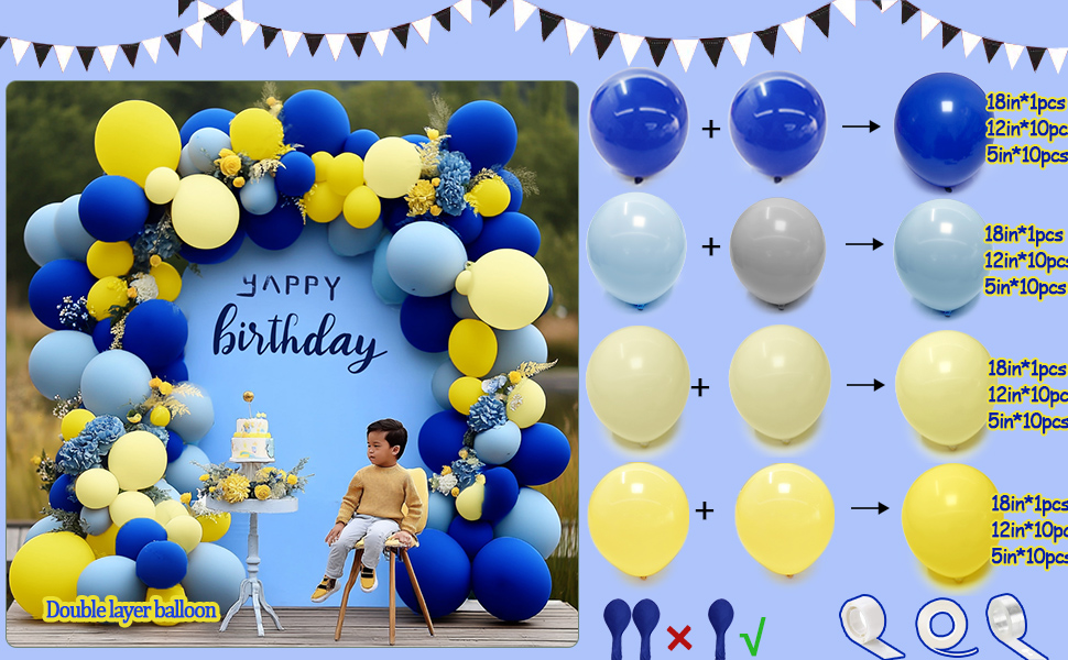 Amazon.com: Blue and Yellow Balloon Arch, Double Stuffed Royal Navy Blue Yellow Balloon Garland ...