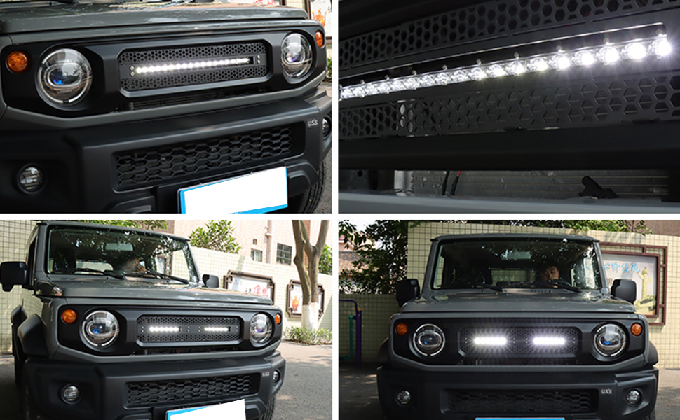 Amazon | WouND スズキジムニー JB64 JB74 フロントグリルガーニッシュ ジムニーシエラJB74W JB64W フロントグリル フロントグリルカバー LED作業灯付き 外装 ...