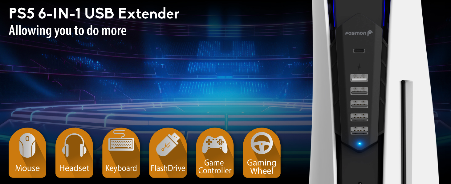 Amazon.com: 6-in-1 USB Hub Extender for PS5 Black by FosMon : Video Games