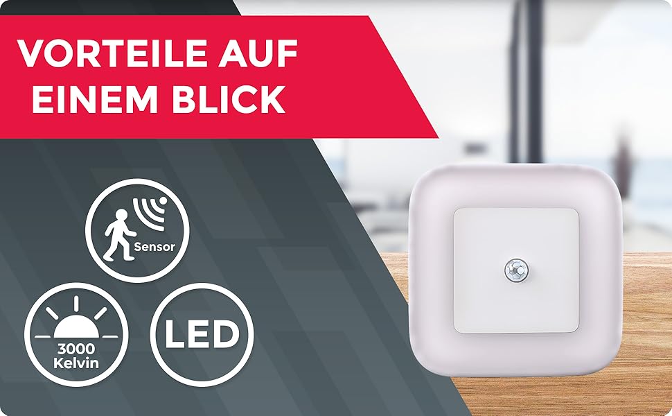 B.K.Licht - 2er Set Nachtlicht Steckdose mit Bewegungsmelder, warmweiße Lichtfarbe, Dauerlicht ...