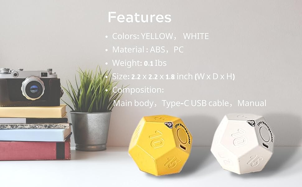 Shptdjtic Rotating Pomodoro Timer Desk Rechargeable Productivity Timer Shower Timer Waterproof